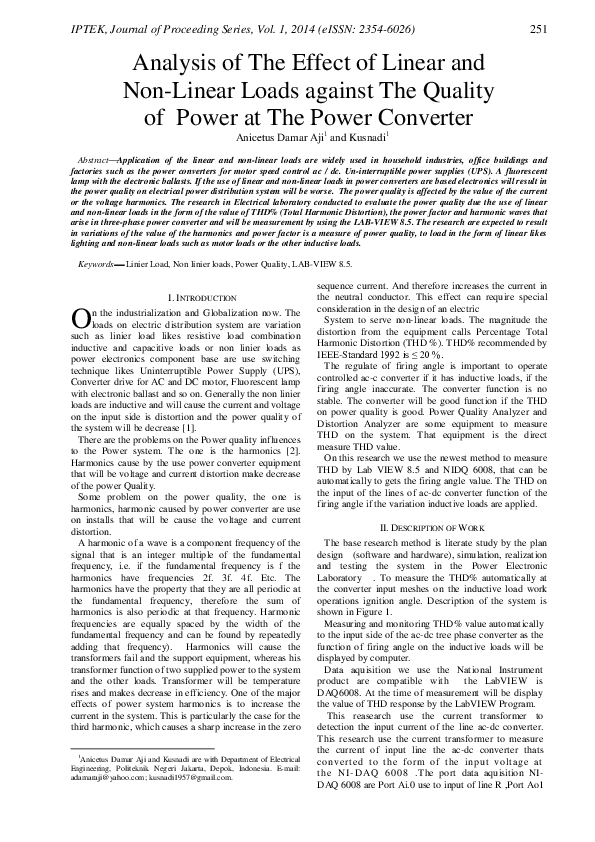 (PDF) Analysis of The Effect of Linear and Non-Linear Loads against The ...