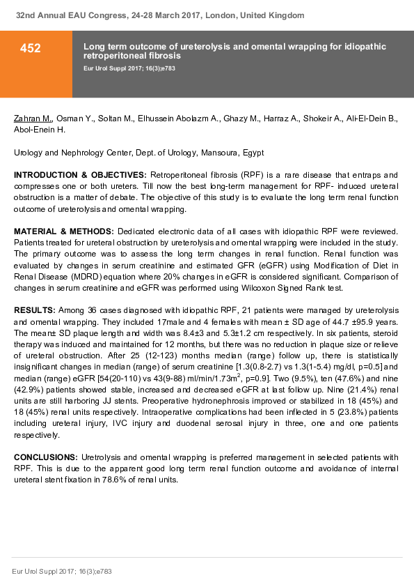 (PDF) Long term outcome of ureterolysis and omental wrapping for ...