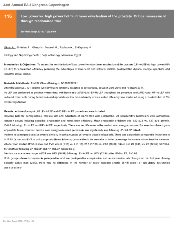 (PDF) Low-Power Vs High-Power Holmium Laser Enucleation of the Prostate ...