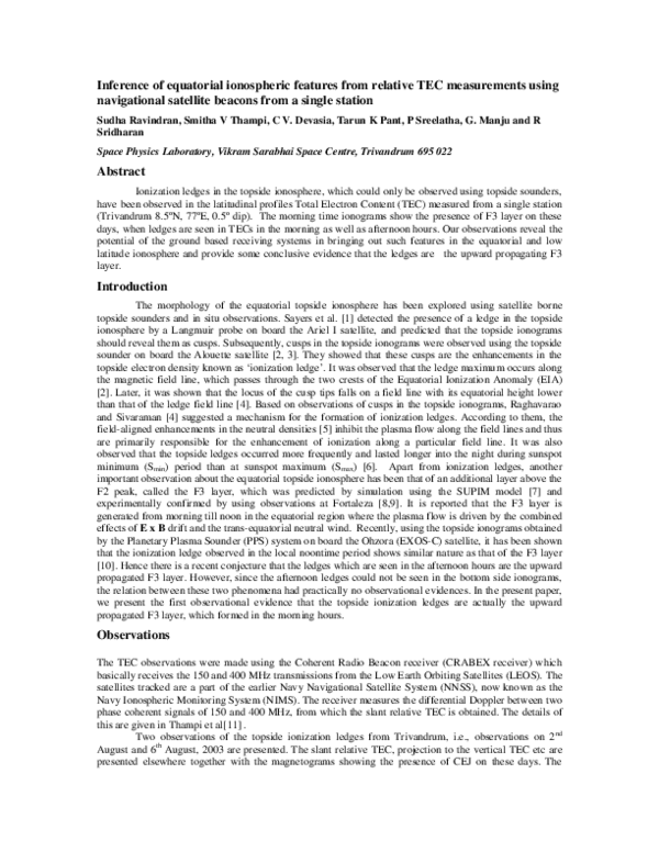 (PDF) First observation of topside ionization ledges using radio beacon ...