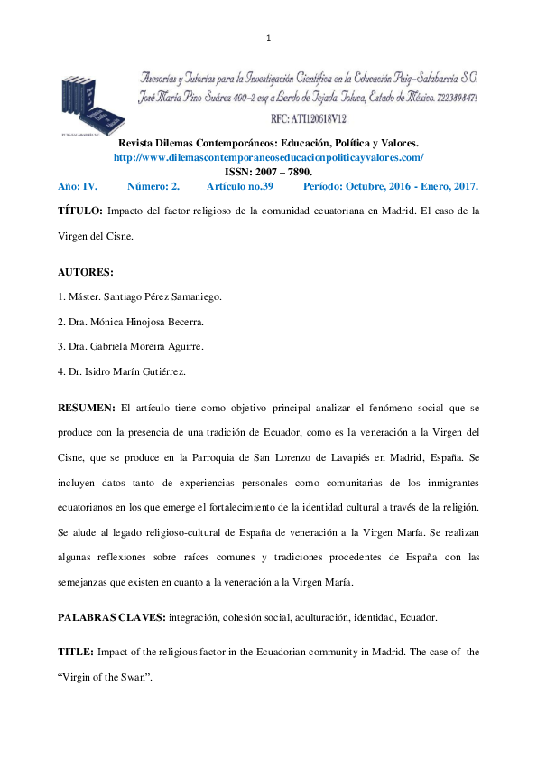 (PDF) Impacto del factor religioso de la comunidad ecuatoriana en ...