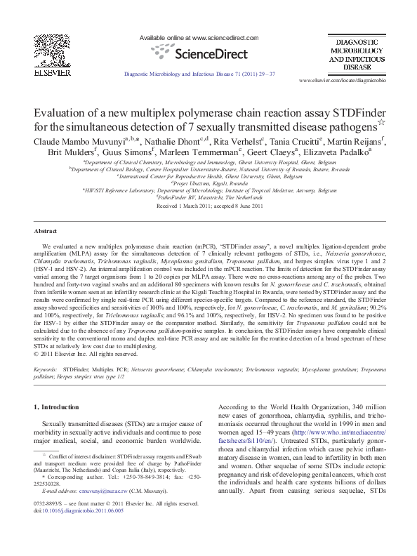 (PDF) Evaluation of a new multiplex polymerase chain reaction assay STDFinder for the ...