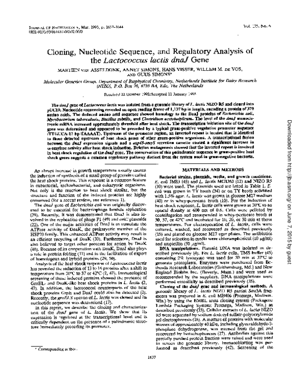 (PDF) Cloning, nucleotide sequence, and regulatory analysis of the ...