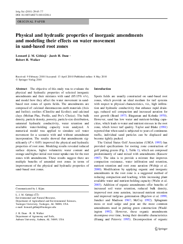 (PDF) Physical and hydraulic properties of inorganic amendments and ...