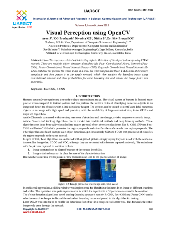(PDF) Visual Perception using OpenCV