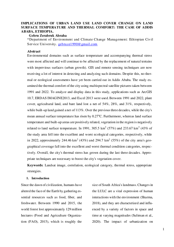 (PDF) IMPLICATIONS OF URBAN LAND USE LAND COVER CHANGE ON LAND SURFACE ...
