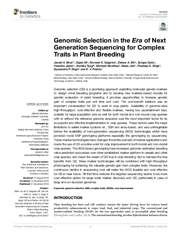 (PDF) Genomic Selection in the Era of Next Generation Sequencing for Complex Traits in Plant ...