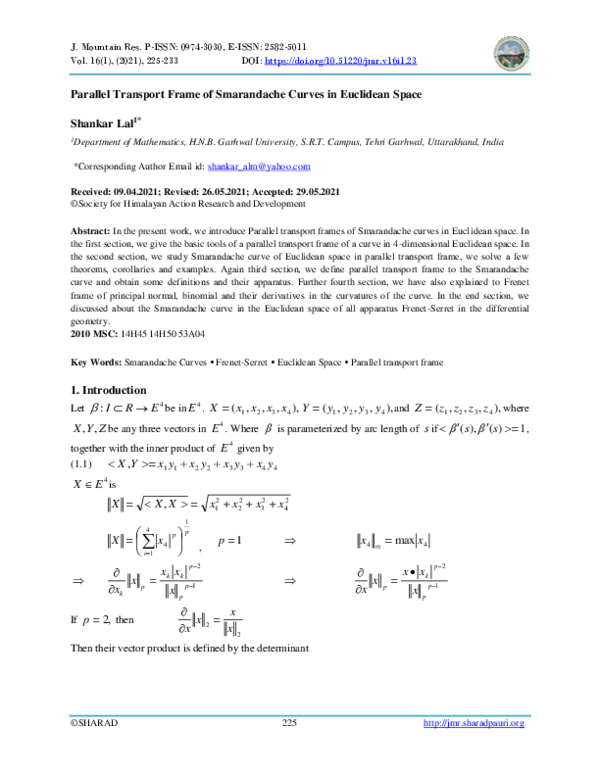 (PDF) Parallel Transport Frame of Smarandache Curves in Euclidean Space