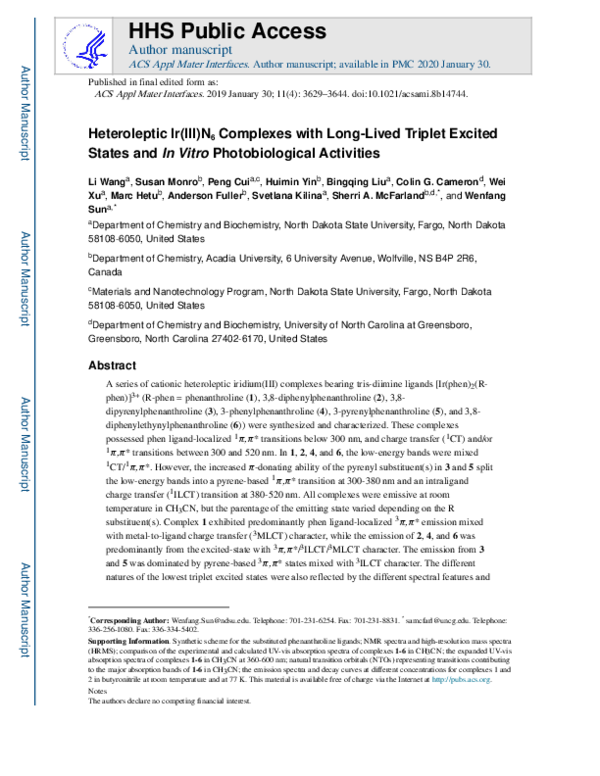 (PDF) Heteroleptic Ir(III)N6Complexes with Long-Lived Triplet Excited ...