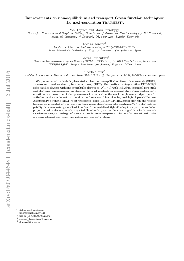(PDF) Improvements on non-equilibrium and transport Green function ...