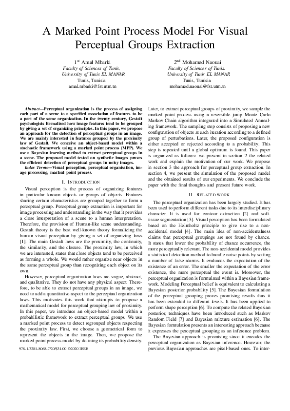 (PDF) A Marked Point Process Model For Visual Perceptual Groups Extraction