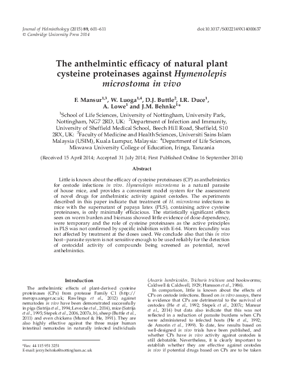(PDF) The anthelmintic efficacy of natural plant cysteine proteinases ...