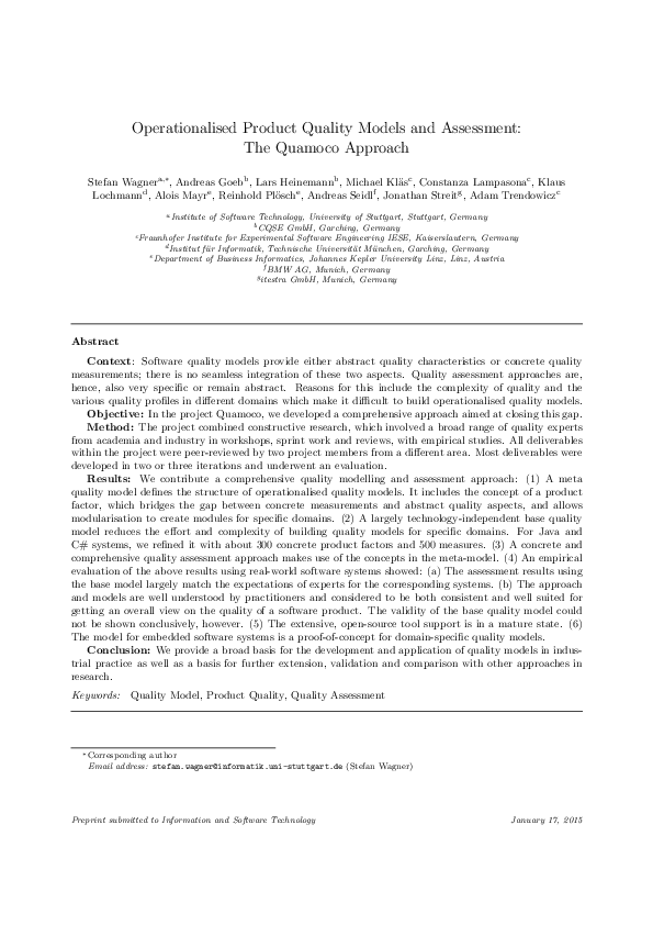 (PDF) Operationalised product quality models and assessment: The ...