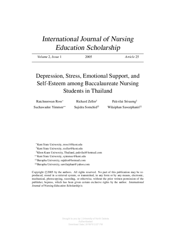 (PDF) Depression, Stress, Emotional Support, and Self-Esteem among Baccalaureate Nursing ...