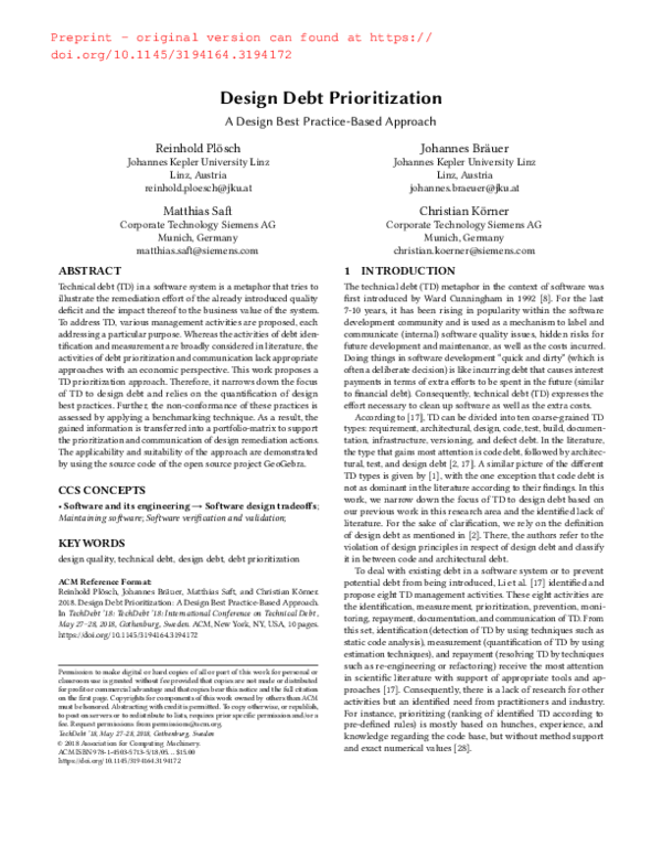 (PDF) Design debt prioritization