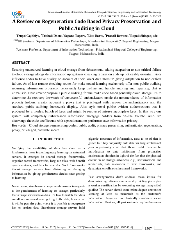 (PDF) A Review on Regeneration Code Based Privacy Preservation and ...