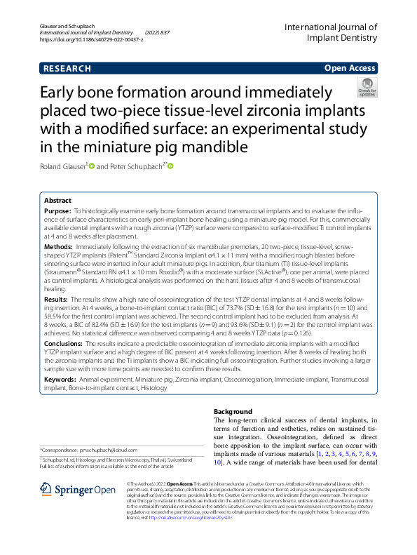 (PDF) Early bone formation around immediately placed two-piece tissue ...