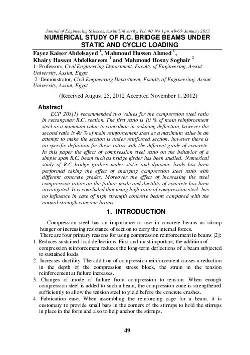 (PDF) Numerical Study of R.C. Bridge Beams Under Static and Cyclic Loading | Hussen ahmed Ahmed ...