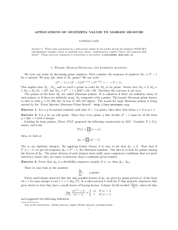 (PDF) Multizeta Values and Mahler Measure Insights