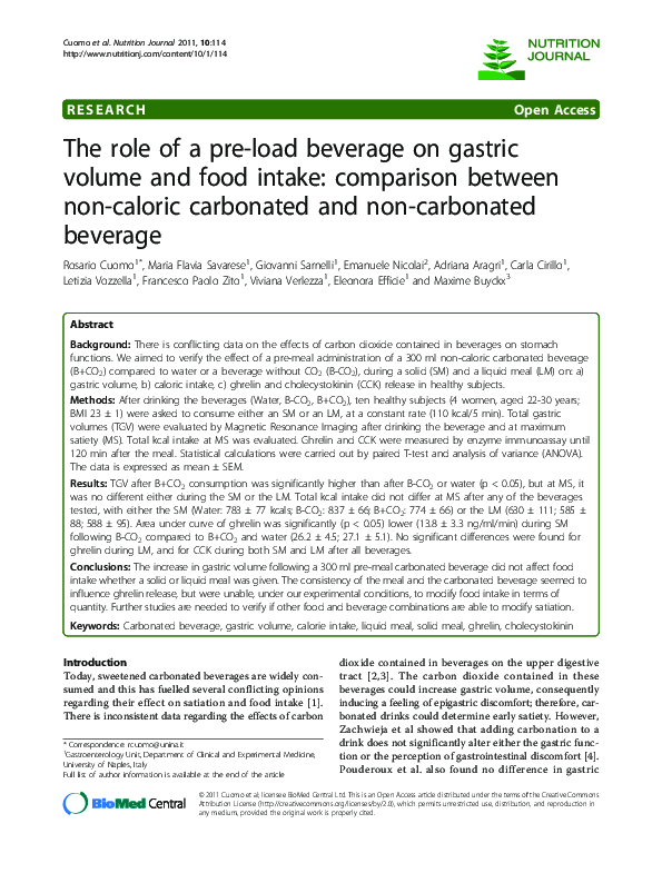 (PDF) The role of a pre-load beverage on gastric volume and food intake ...