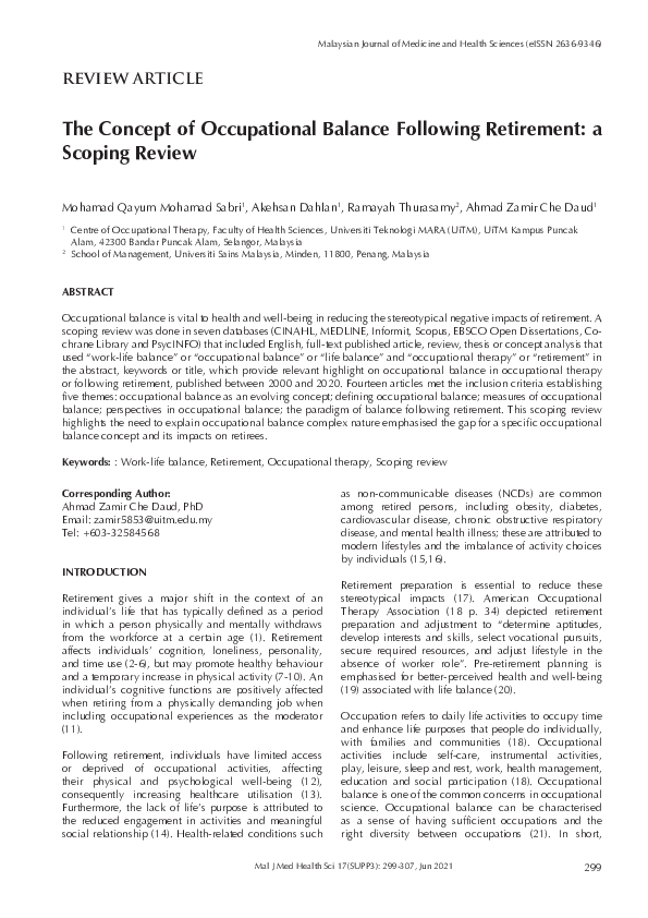 (PDF) The Concept of Occupational Balance Following Retirement: a ...