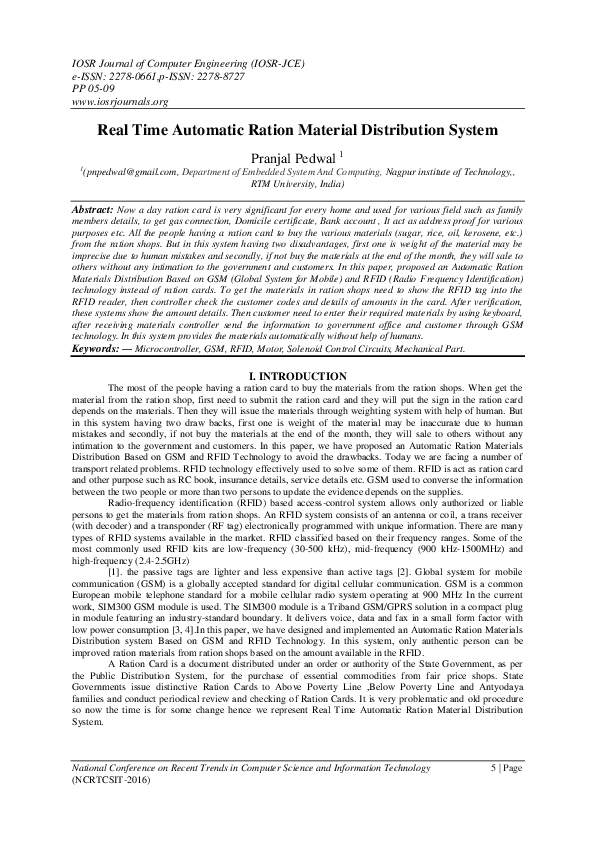 (PDF) Real Time Automatic Ration Material Distribution System