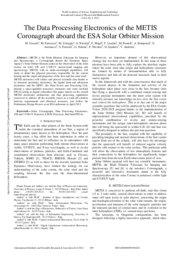 (PDF) The Data Processing Electronics Of The Metis Coronagraph Aboard ...