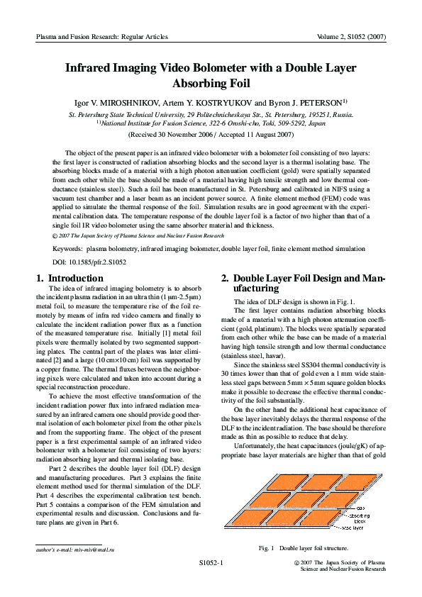 (PDF) Infrared Imaging Video Bolometer with a Double Layer Absorbing Foil