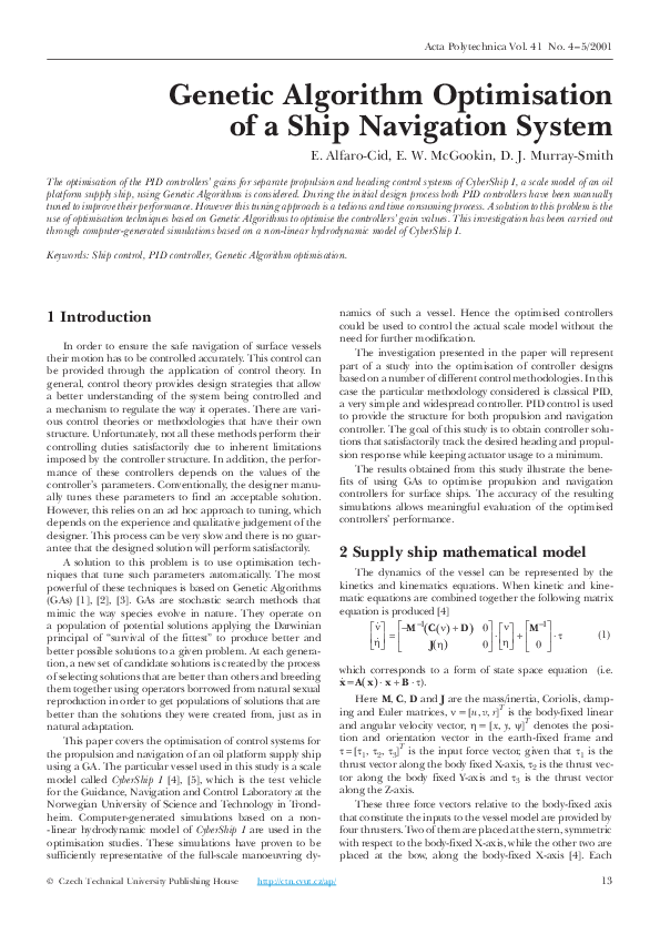 Pdf Genetic Algorithm Optimisation Of A Supply Ship Propulsion And Navigation Systems E