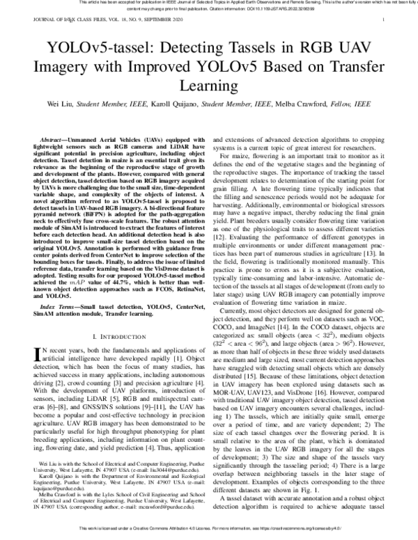 Yolov5 Tassel Detecting Tassels In Rgb Uav Imagery With Improved