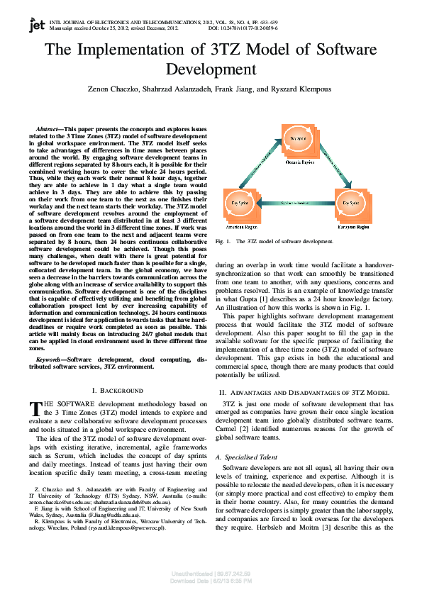 (PDF) The Implementation of 3TZ Model of Software Development | Ryszard ...