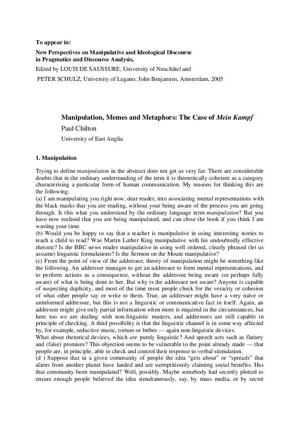 (PDF) Manipulation, memes and metaphors