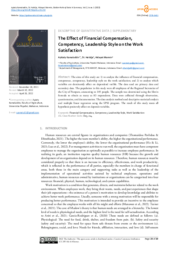 (PDF) The Effect of Financial Compensation, Competency, Leadership ...