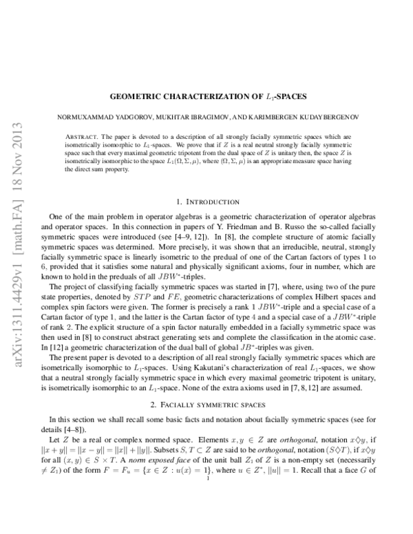 Pdf Geometric Characterization Of L 1 Spaces