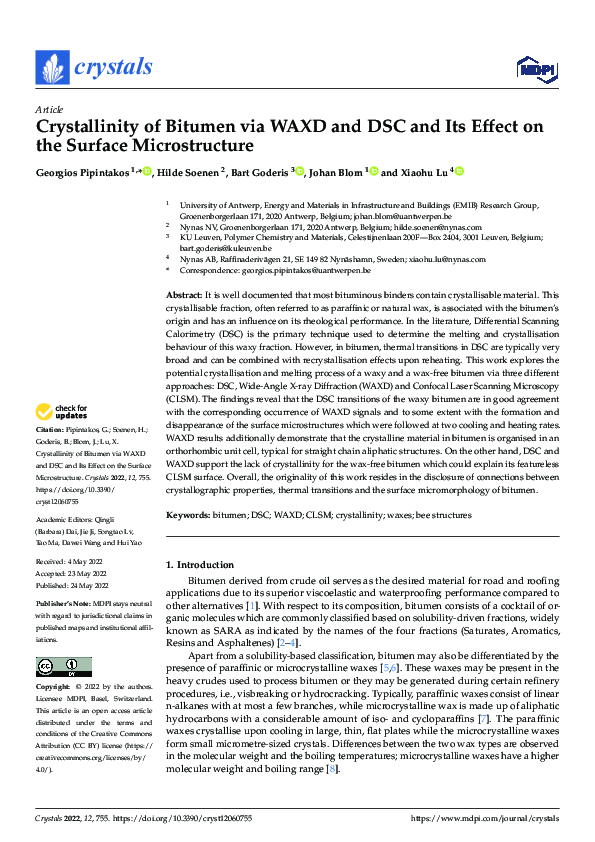 (PDF) Crystallinity of Bitumen via WAXD and DSC and Its Effect on the ...