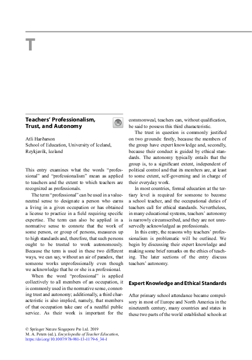 (PDF) Teachers’ Professionalism, Trust, and Autonomy