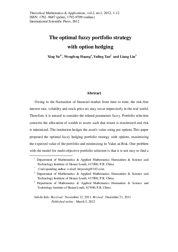 Pdf The Fuzzy Optimal Portfolio Strategy With Options
