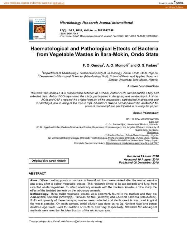 (PDF) Haematological and Pathological Effects of Bacteria from ...