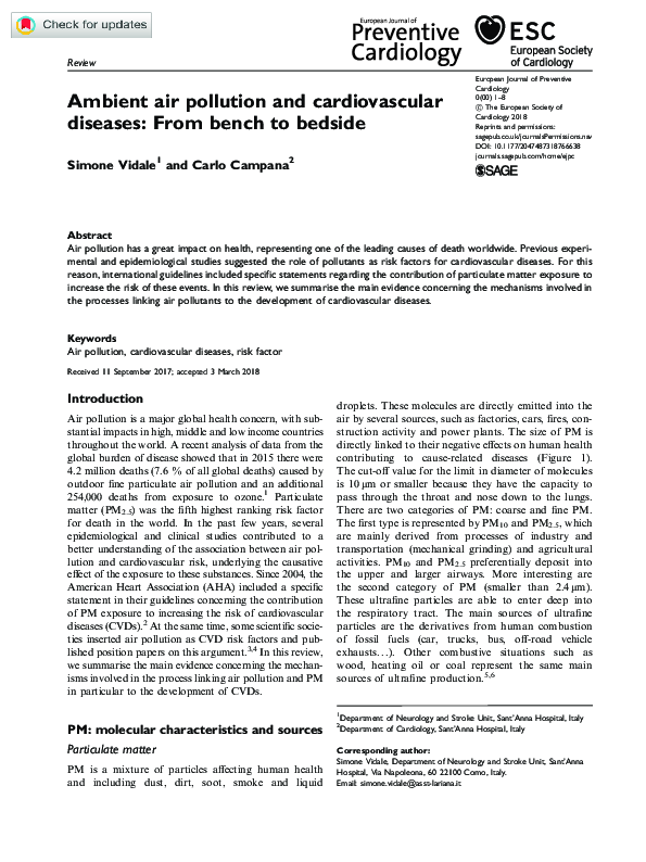 (PDF) Ambient air pollution and cardiovascular diseases: From bench to ...
