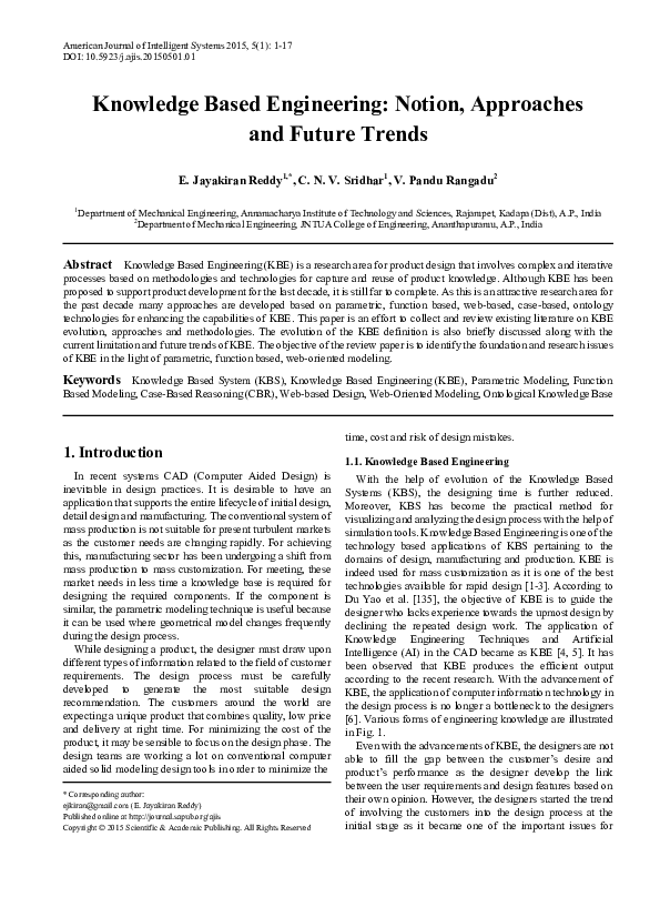 (PDF) Knowledge Based Engineering: Notion, Approaches and Future Trends