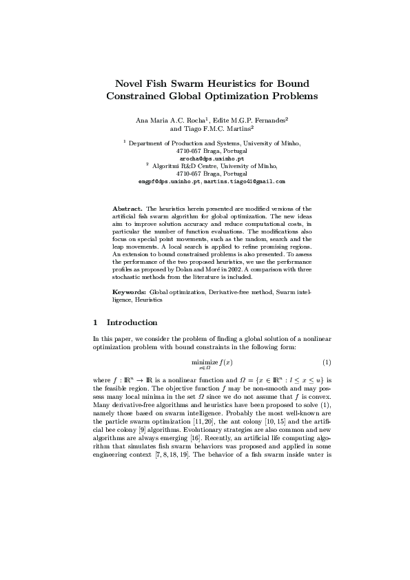 Novel fish swarm heuristics for bound constrained global optimization problems