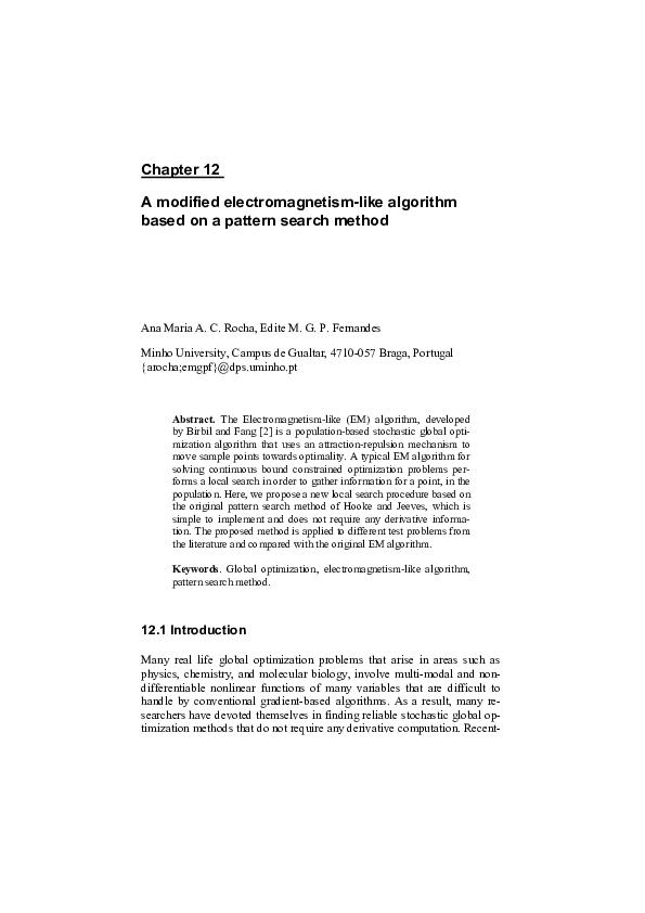 Pdf A Modified Electromagnetism Like Algorithm Based On A Pattern Search Method Ana Maria A
