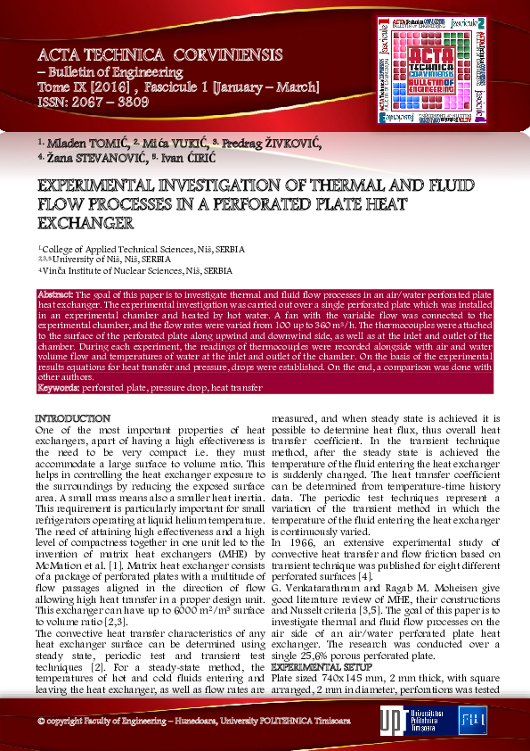 (PDF) Experimental Investigation of Thermal and Fluid Flow Processes in a Perforated Plate Heat ...