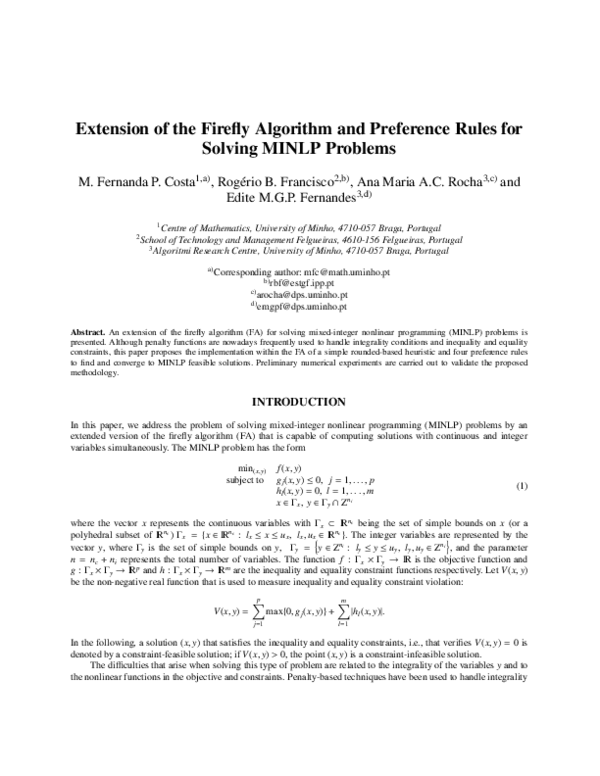 Pdf Extension Of The Firefly Algorithm And Preference Rules For Solving Minlp Problems