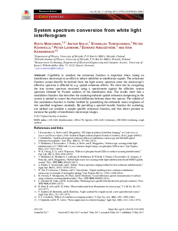 (PDF) System spectrum conversion from white light interferogram