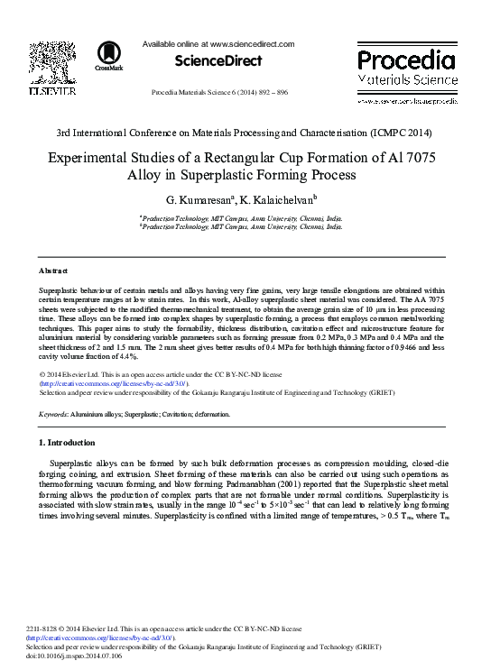 Experimental Studies of a Rectangular Cup Formation of Al 7075 Alloy in Superplastic Forming Process