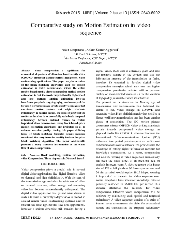 (PDF) Comparative study on Motion Estimation in video sequence