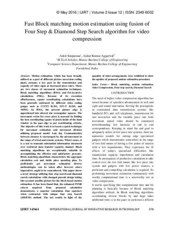 (PDF) Fast Block matching motion estimation using fusion of Four Step ...