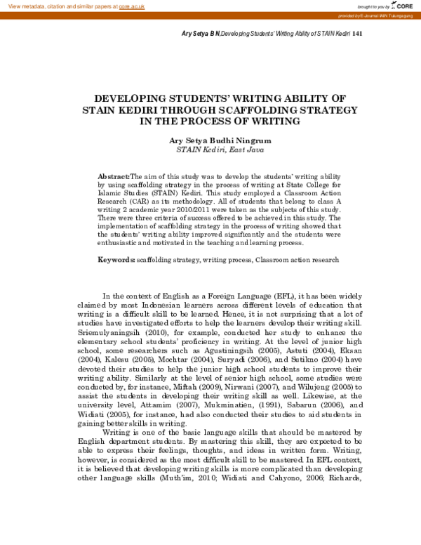 (PDF) Developing Students’ Writing Ability of Stain Kediri Through Scaffolding Strategy in the ...