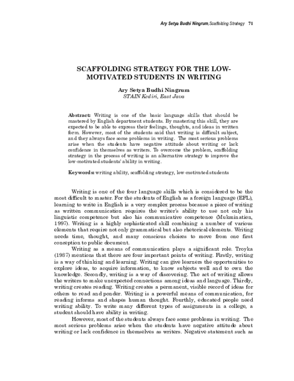 (PDF) Scaffolding Strategy for the Low-Motivated Students in Writing